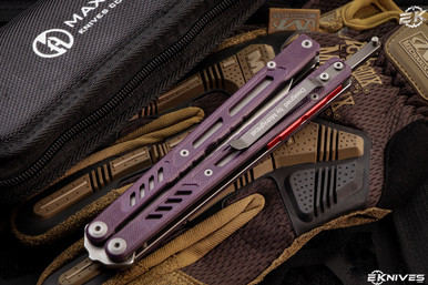 Maxace Banshee V2 Balisong Knife Purple G10/Red Spacers 4.7" Satin Drop ...