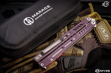 Maxace Banshee V2 Balisong Knife Purple G10/Red Spacers 4.7" Satin Drop ...
