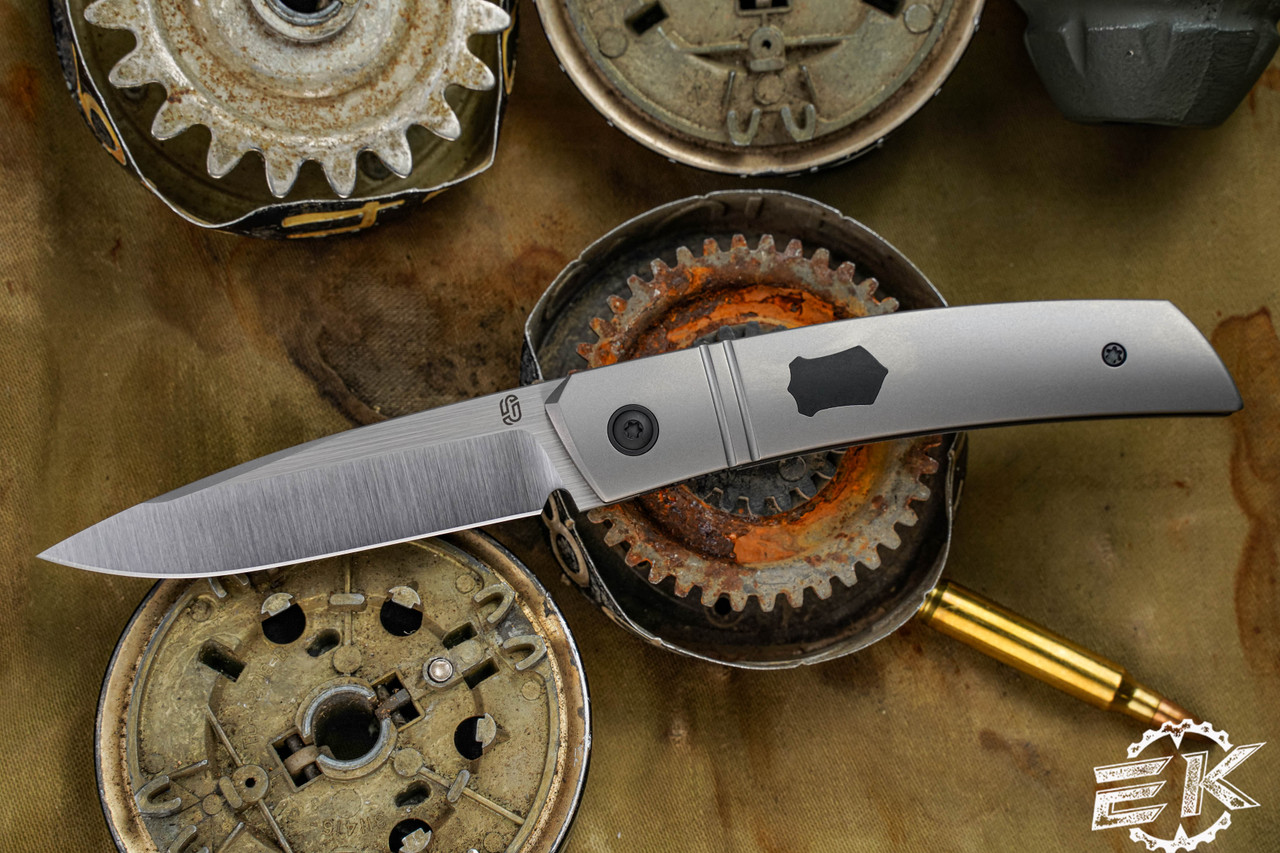 J. Oeser Knives F22 Kickstop Flipper Titanium Black Hardware 3.3" M390