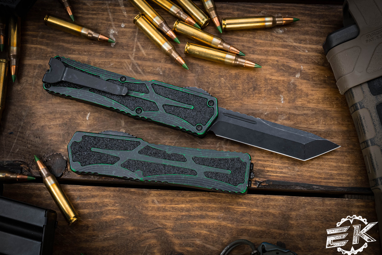 Heretic Knives "Colossus" Breakthrough Green OTF Knife Battleworn Black 3.5" Tanto H040-8A-BRKGRN