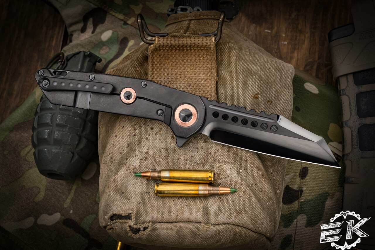Marfione Custom Warhound Folder Copper Accents 375 Dlc Two Tone Stonewash