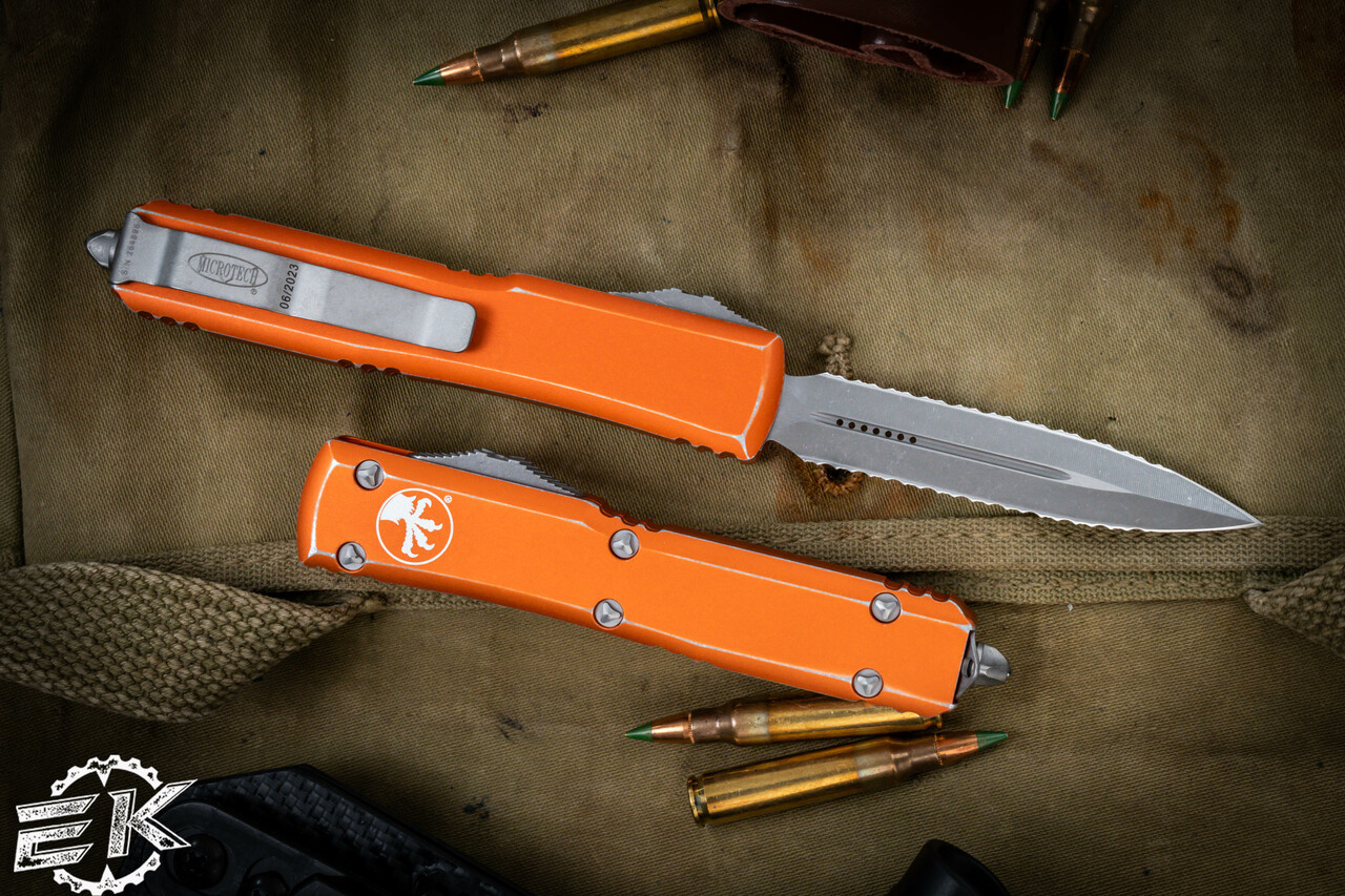 Microtech Ultratech Distressed Orange OTF Knife 3.4" Double Full ...