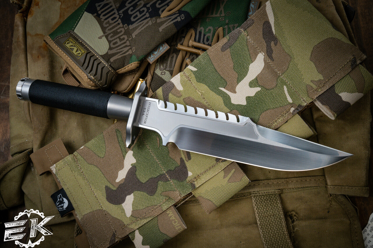 Marfione Custom Interceptor Black Wrap Fixed Blade Knife 7" Bowie Hand ...