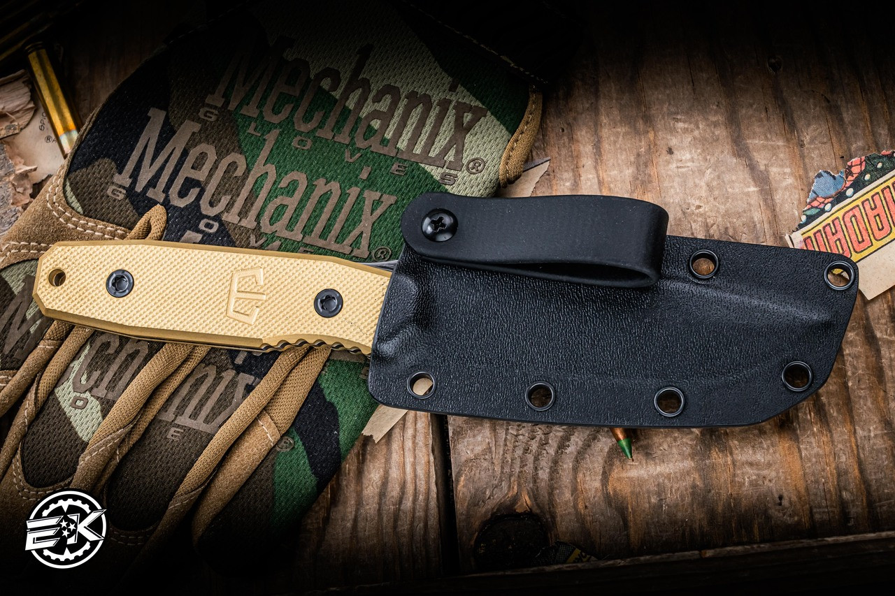 Blackside Customs Kimura Fixed Blade Knife Brass 4" MagnaCut Beskar Finish