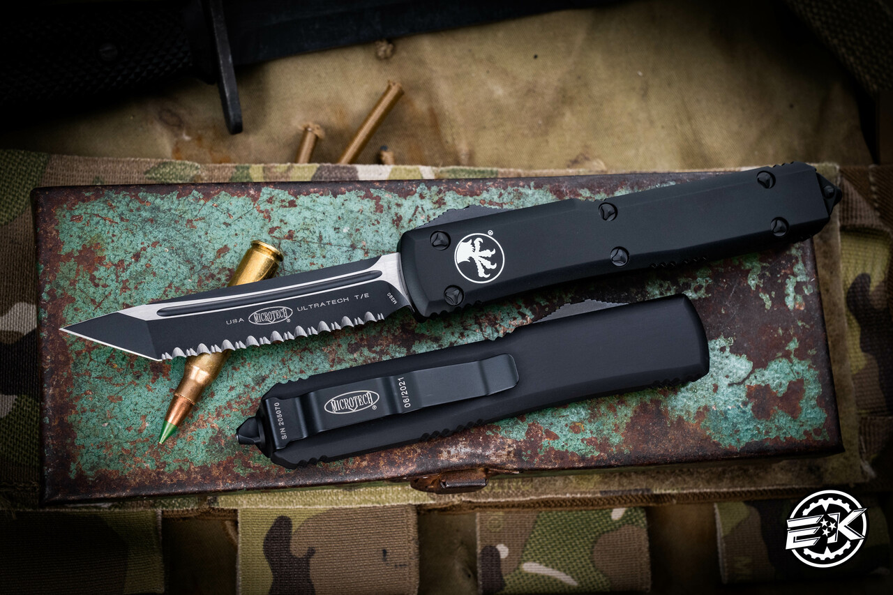 Microtech Ultratech OTF Automatic Black Knife 3.4" Black Tanto Serrated ...