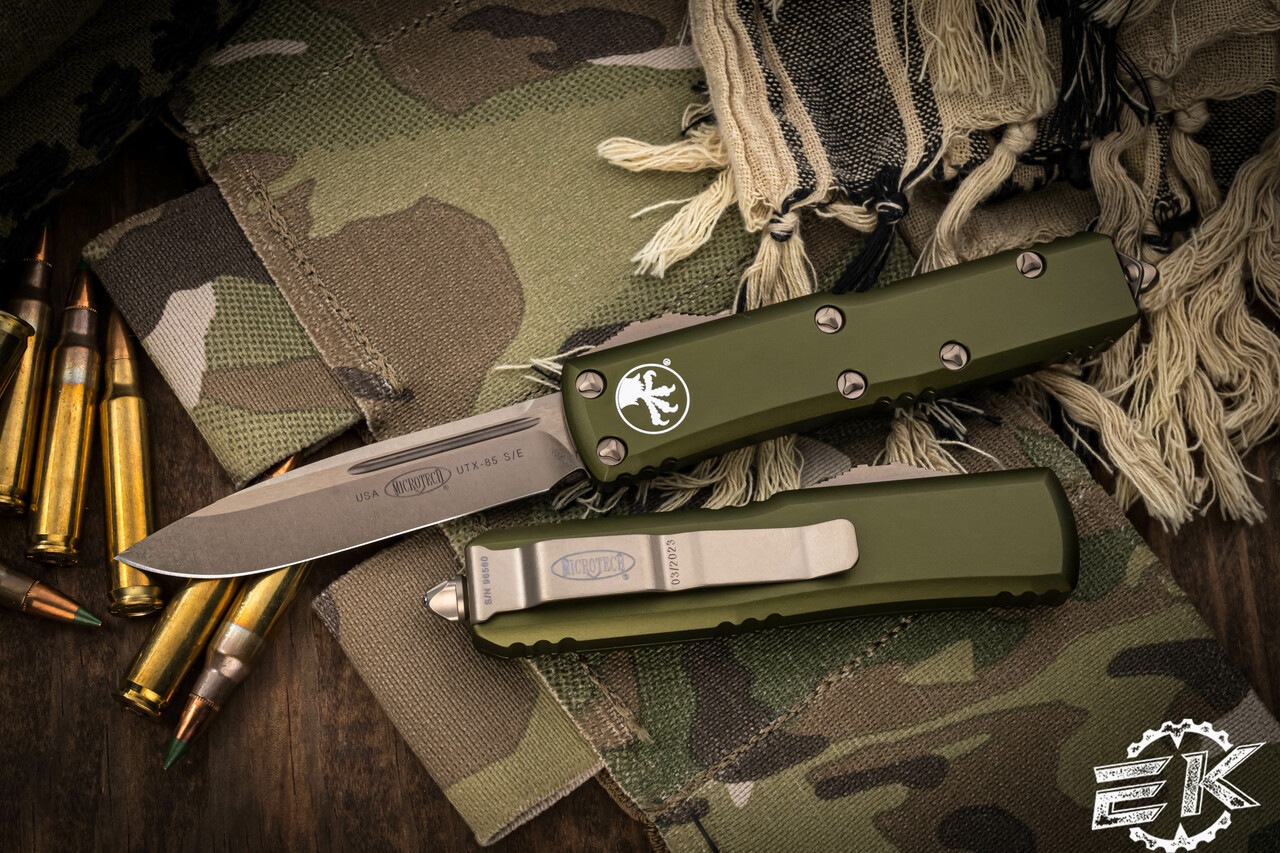 Microtech Utx 85 Otf Automatic Knife Od Green 31 Drop Point Bronze