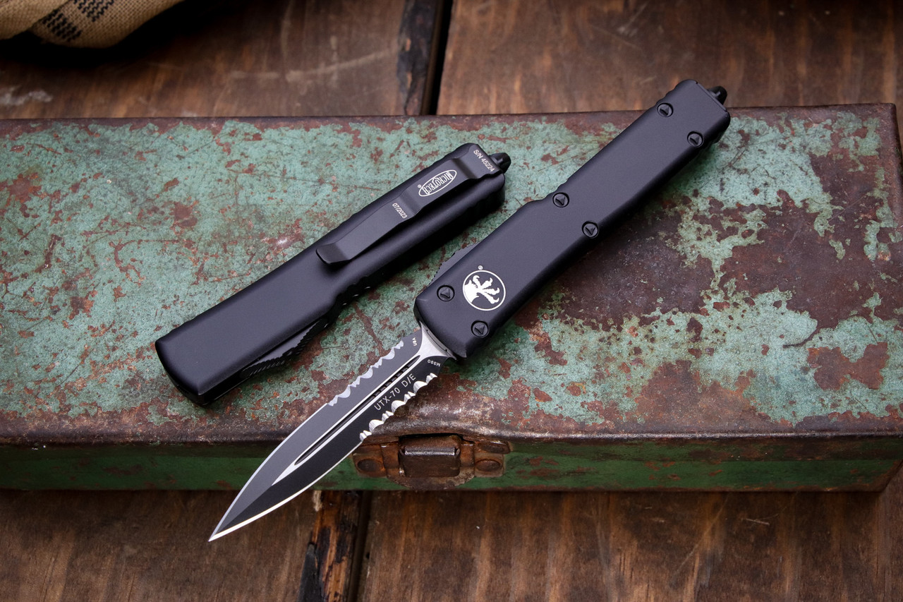 Microtech Utx 70 Otf Automatic Knife 24 Dagger Serrated Black 147 2t