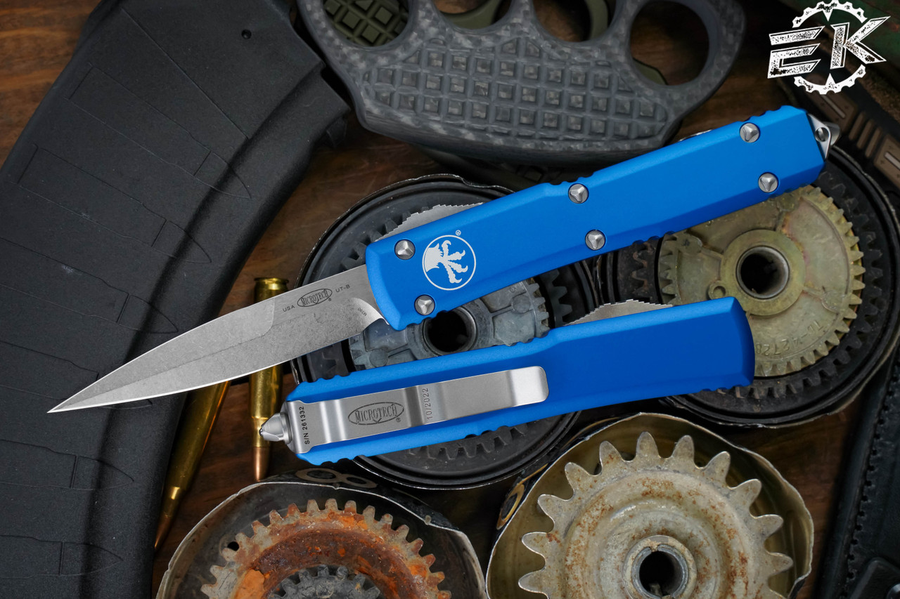 Microtech Ultratech Blue Otf Automatic 34 Bayonet Stonewash 120 10bl