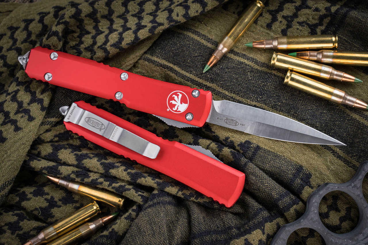 Microtech Ultratech Otf Automatic Knife Red 34 Satin Bayonet 120 4rd