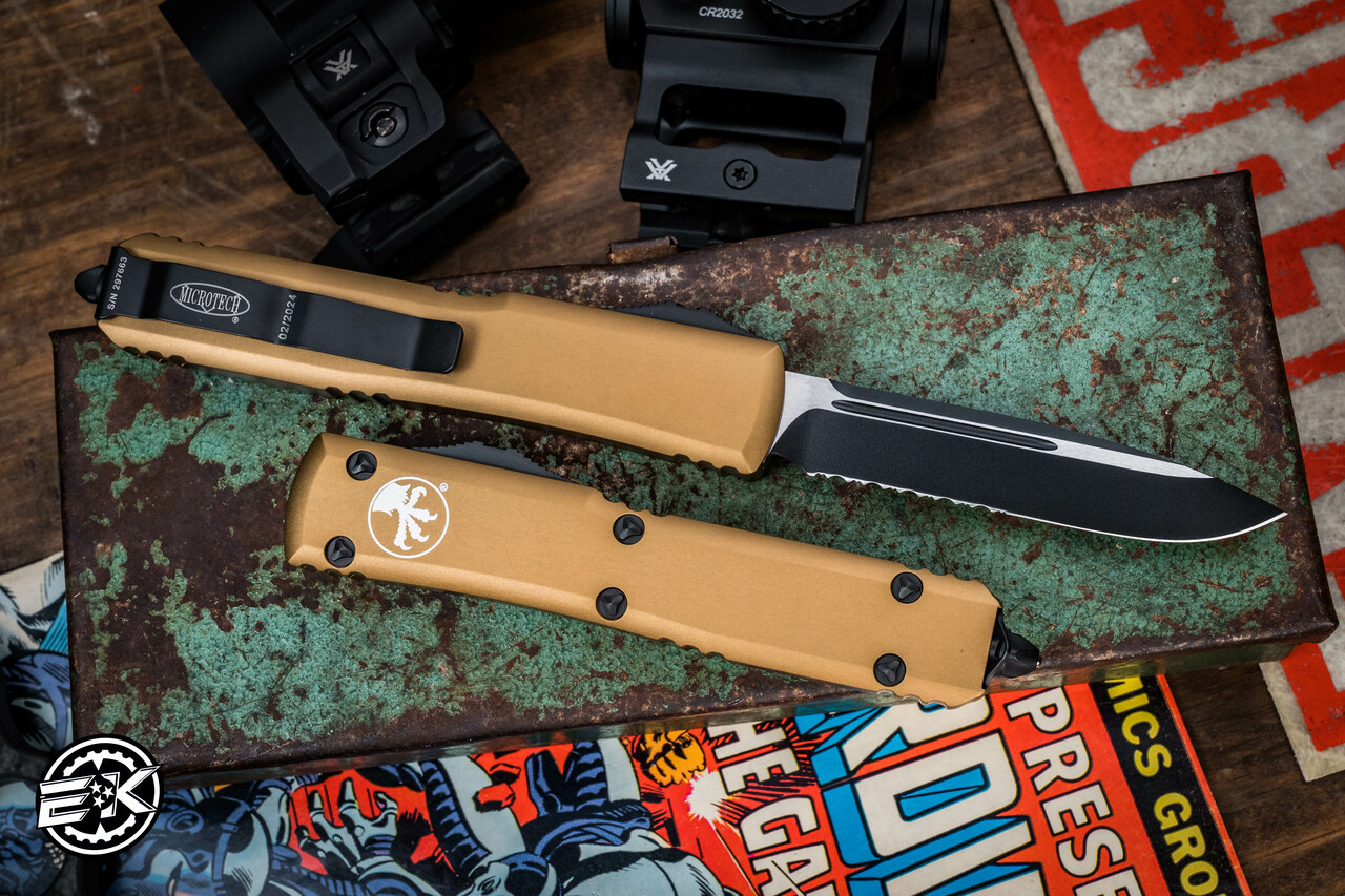 Microtech Ultratech Otf Automatic Knife Tan 34 Drop Point Black