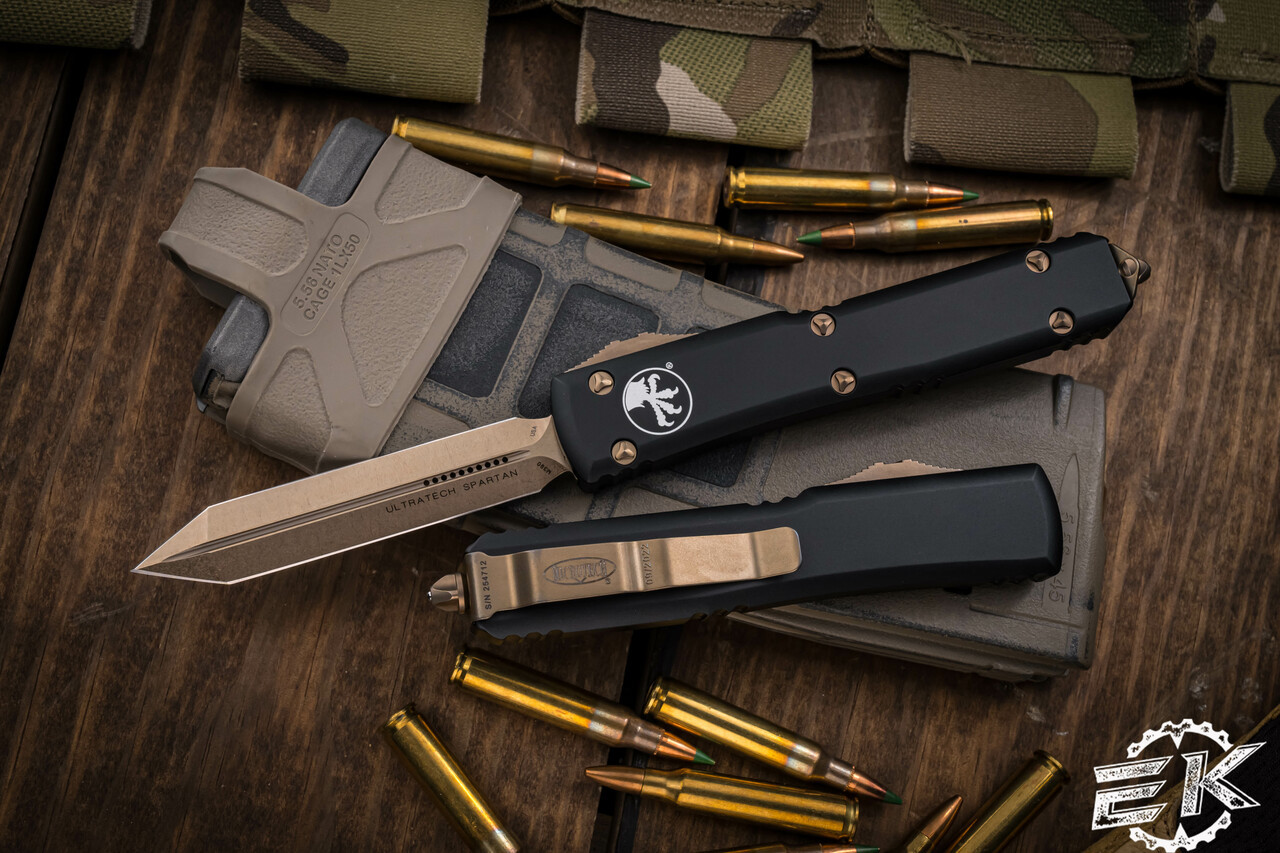 Microtech Ultratech Spartan OTF Automatic Knife Black 3.4" Bronze 223-13