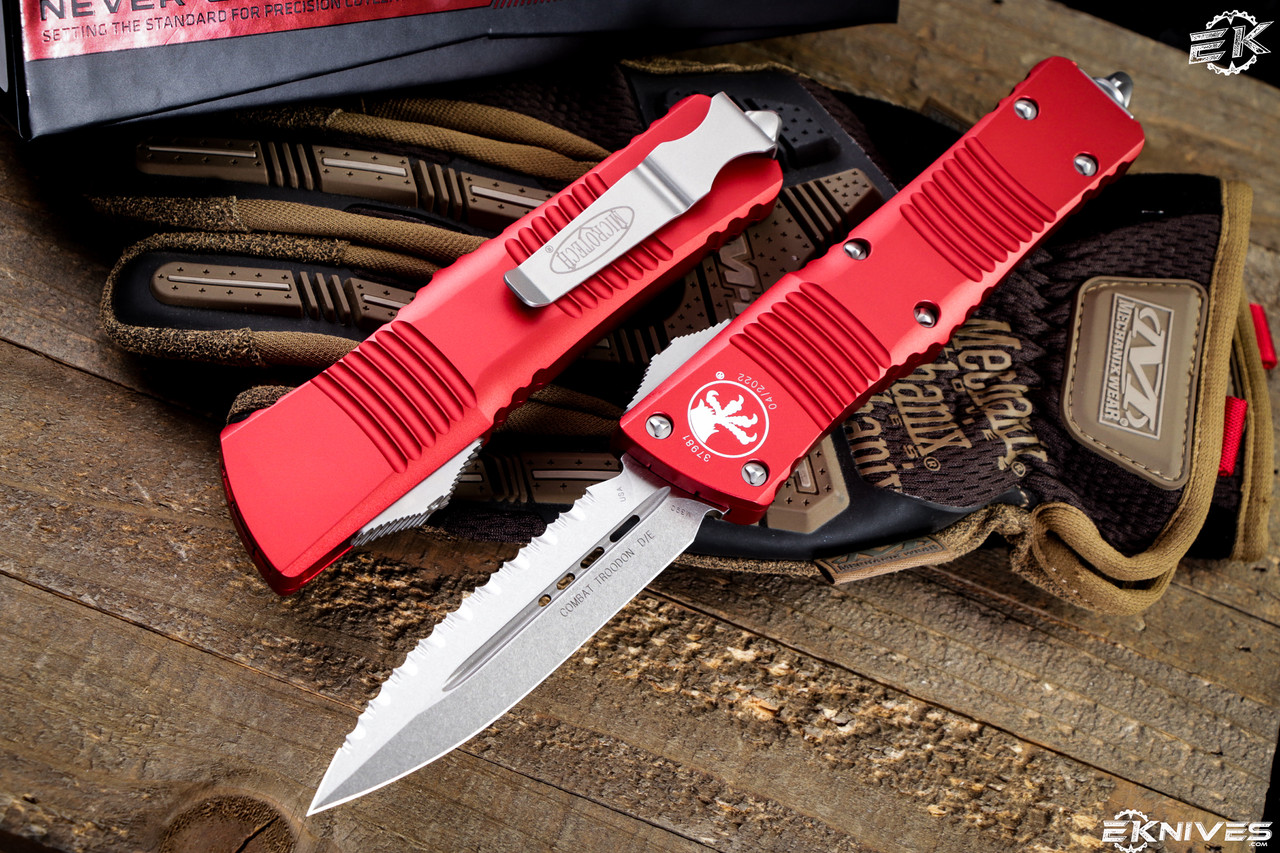 Microtech Combat Troodon Red OTF Automatic 3.8" Dagger Stonewash Full ...