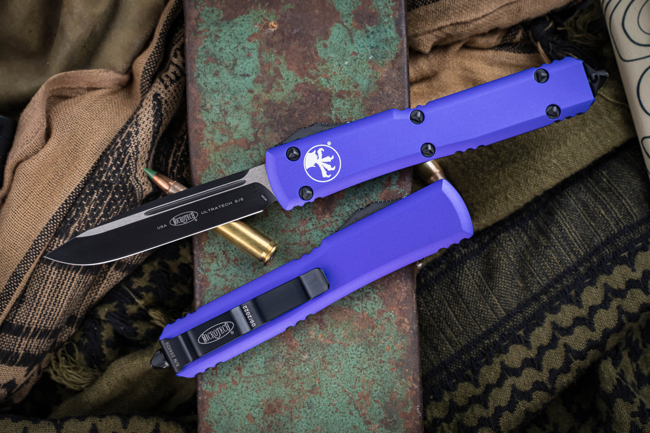 Microtech Ultratech Otf Automatic Knife Purple 34 Drop Point Black