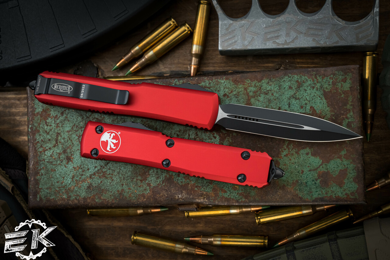 Microtech Ultratech OTF Automatic Knife Red 3.4" Dagger Black 122-1RD