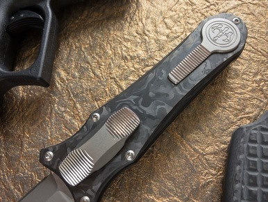Hawk Knives Deadlock Model B Marble Carbon Fiber OTF 3.5" Blasted D/E ...