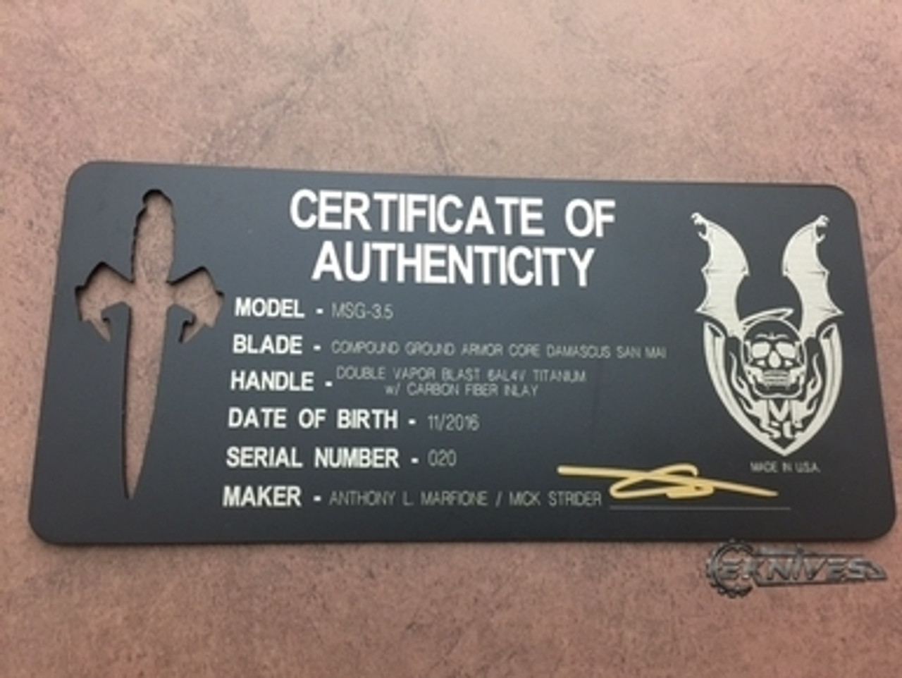 Microtech Marfione Custom MSG 3.5 Carbon Fiber Armor Core Damascus