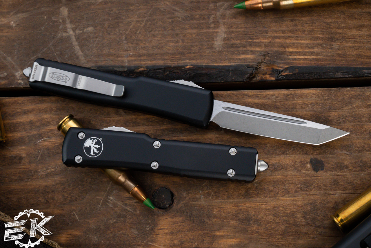 Microtech Utx 70 Otf Automatic Knife Black 24 Tanto Stonewash 149 10