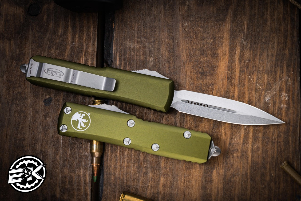 Microtech Utx 85 Otf Automatic Knife Od Green 31 Dagger Stonewash 232