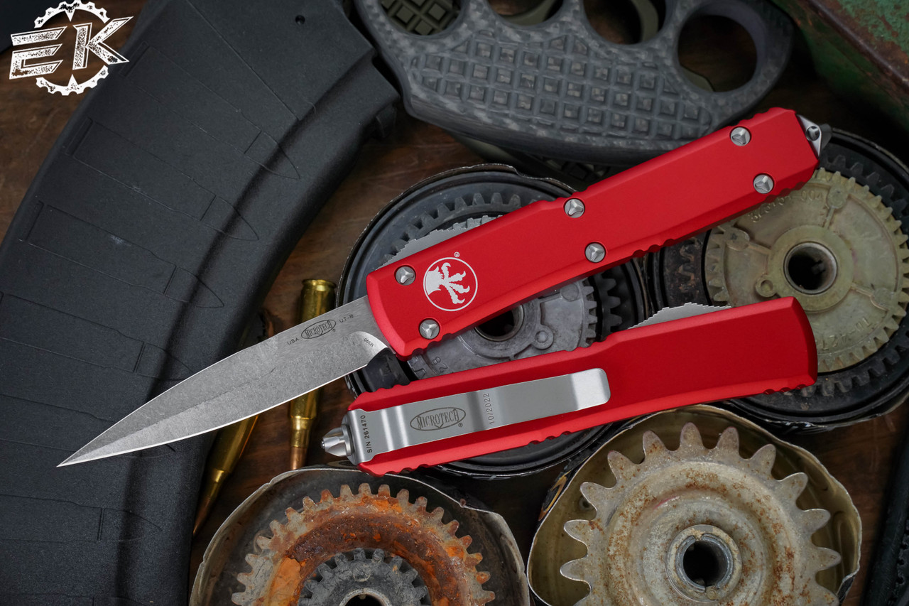 Microtech Ultratech Red Otf Automatic 34 Bayonet Stonewash 120 10rd