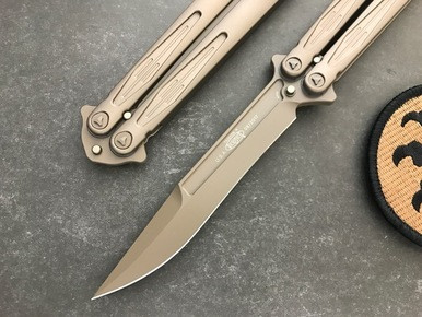 Microtech Tachyon III Tan Balisong SE Serrated 173-1TN