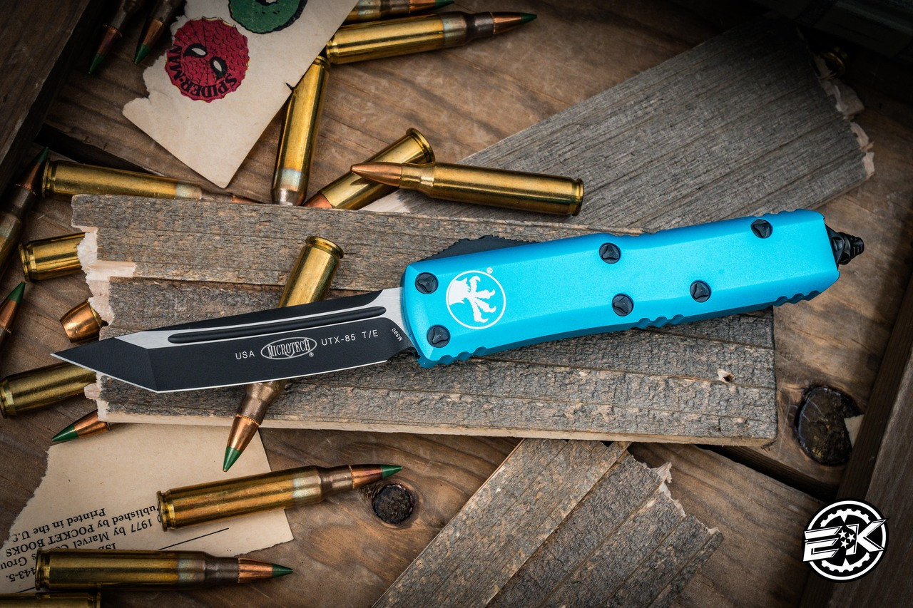 Microtech Utx 85 Otf Automatic Knife Turquoise 3 Tanto M390 Black 233 1tq