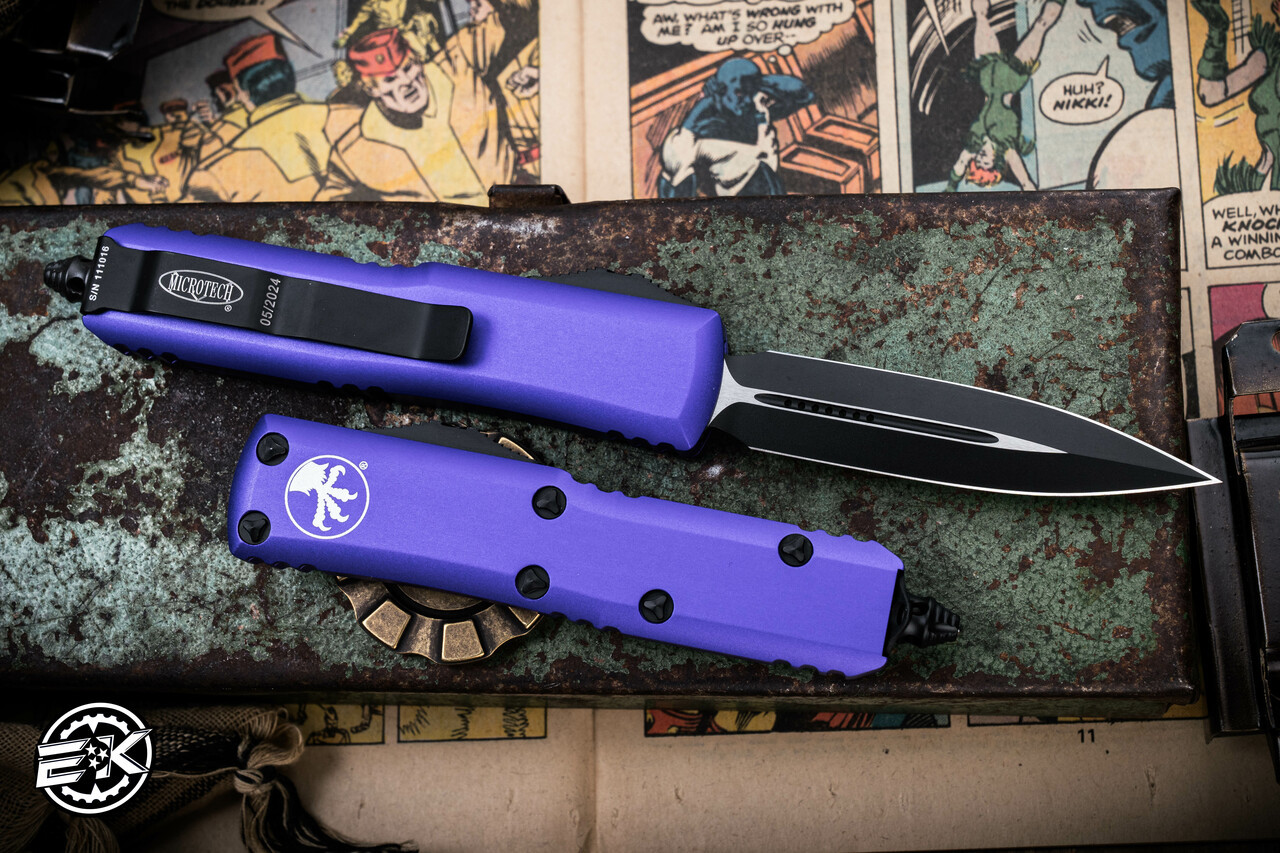Microtech Utx 85 Otf Automatic Knife Purple 31 Dagger Black 232 1pu