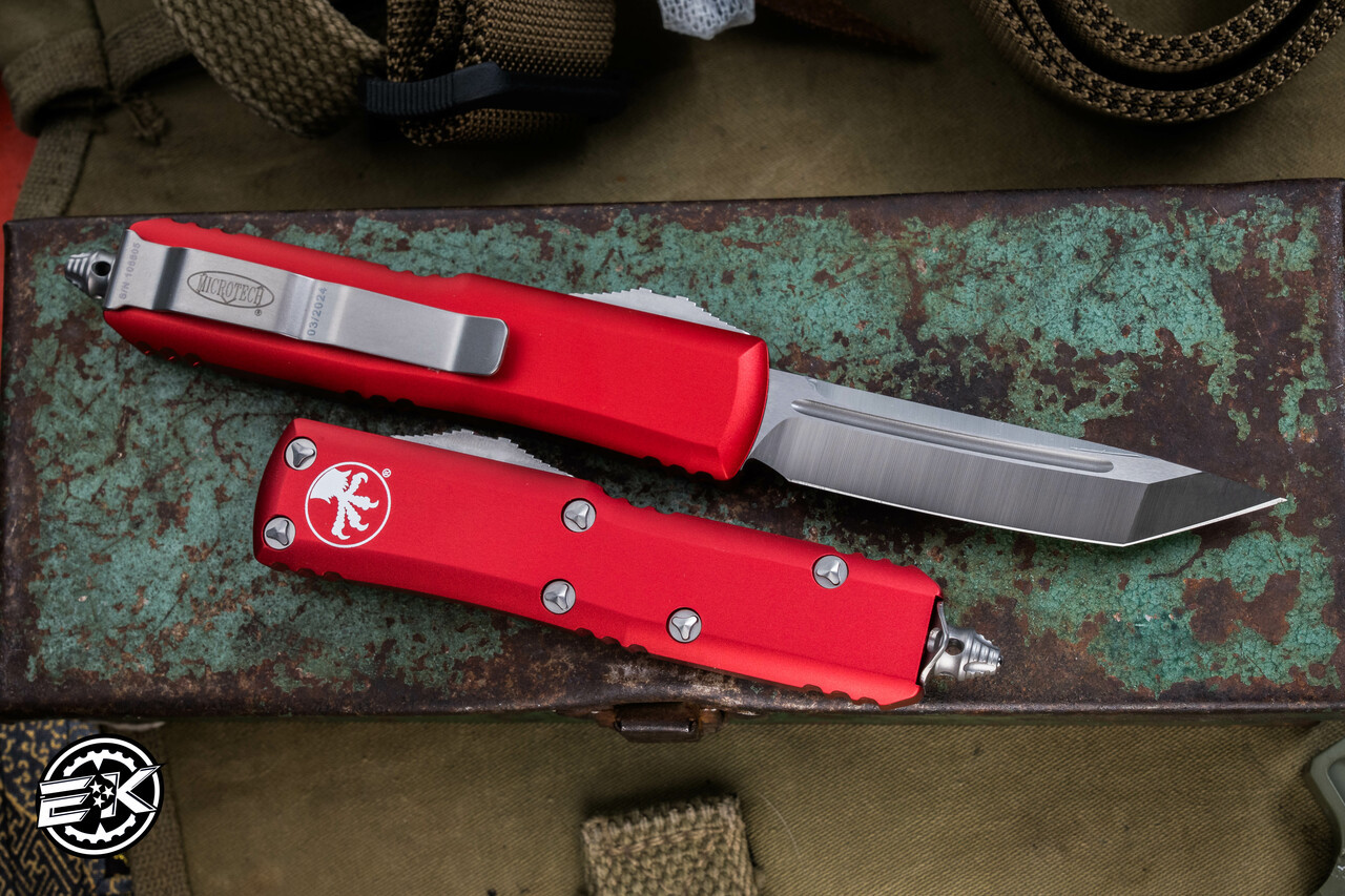 Microtech UTX-85 Red OTF Automatic Knife 3" Satin Tanto 233-4RD