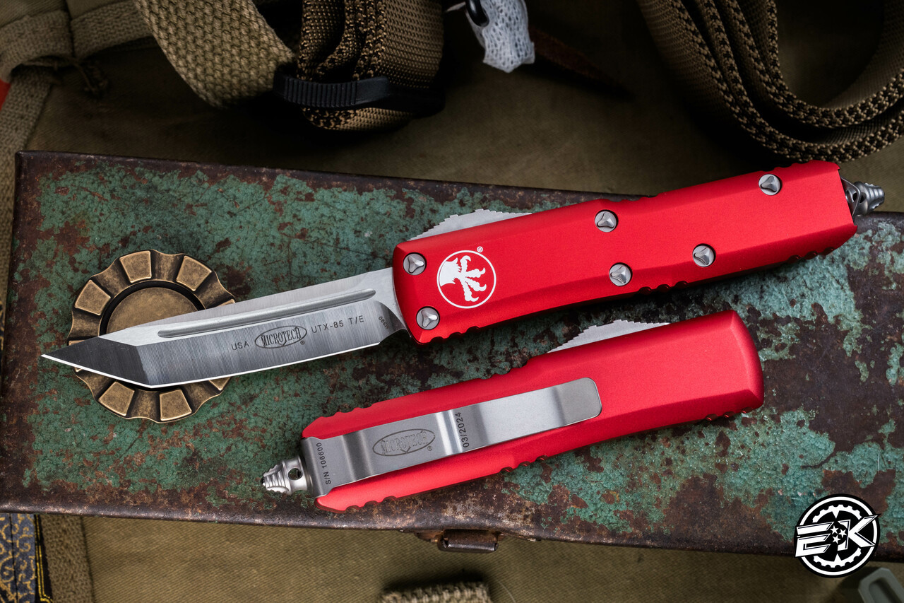 Microtech UTX-85 Red OTF Automatic Knife 3" Satin Tanto 233-4RD