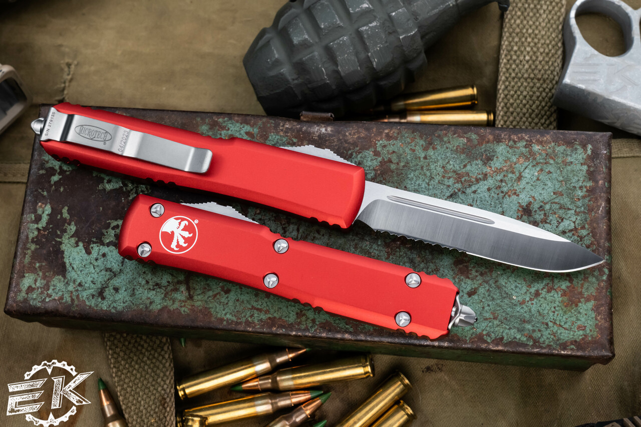 Microtech Ultratech OTF Automatic Knife Red 3.4" Drop Point Satin ...