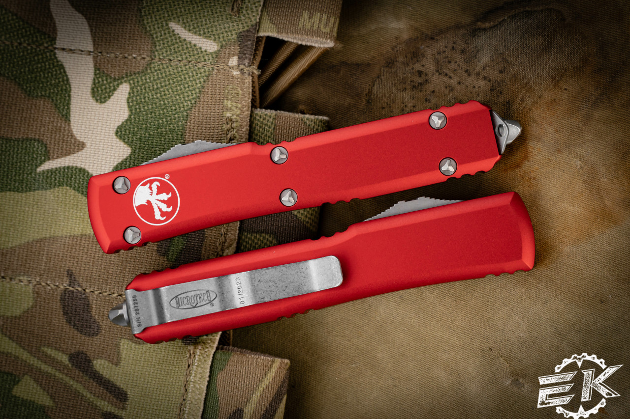 Microtech Ultratech OTF Automatic Knife Red 3.4" Drop Point Apocalyptic ...
