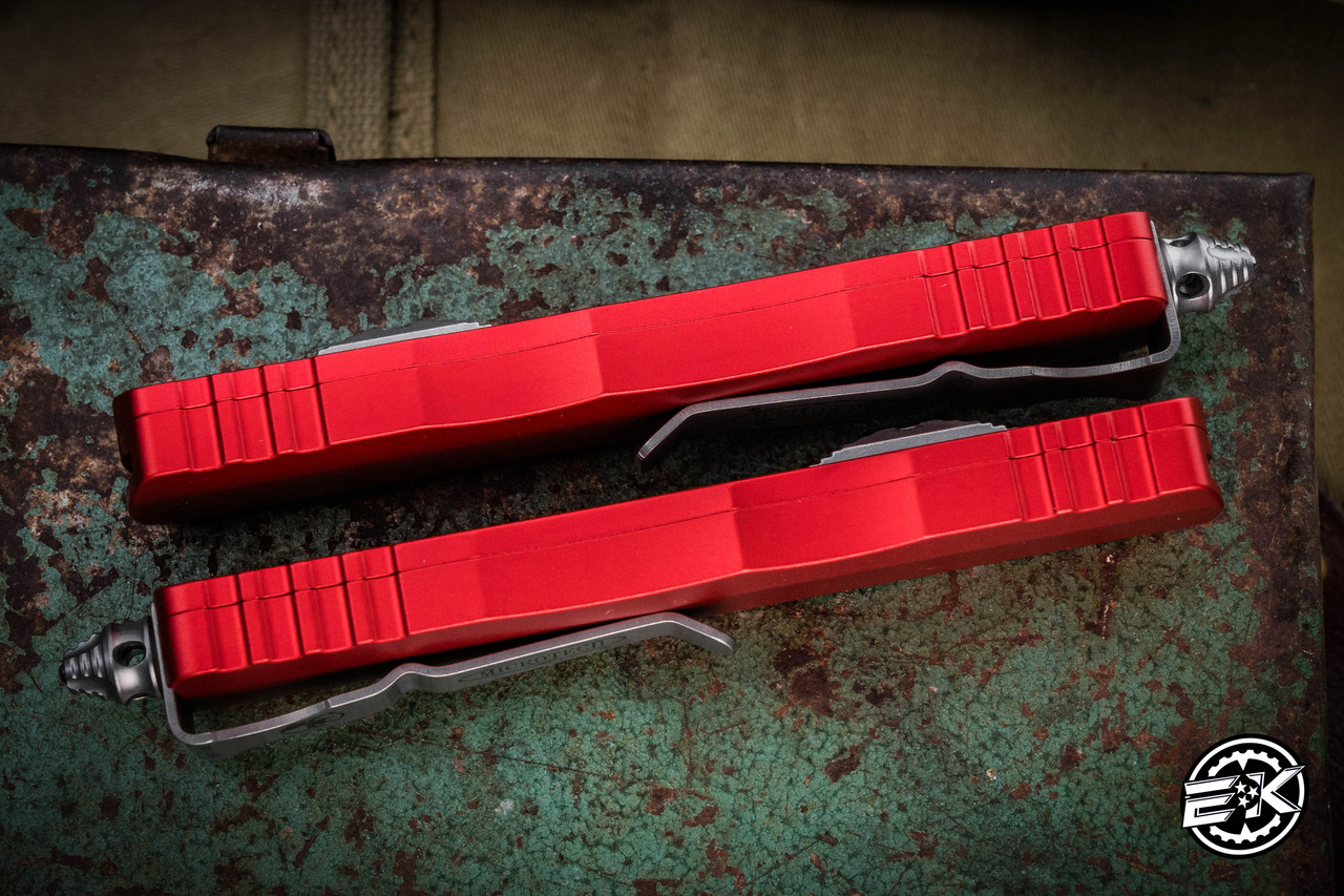 Microtech Dirac Otf Automatic Knife Red 30 Dagger Stonewash Serrated