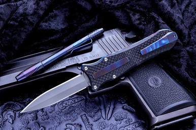 Hawk Knives Deadlock Model B Carbon Fiber OTF 3.5" Blasted D/E Dagger Blade