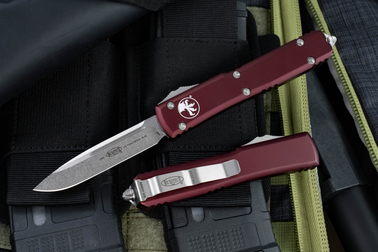 Microtech Ultratech OTF Automatic Knife Merlot Red 3.4" Drop Point ...