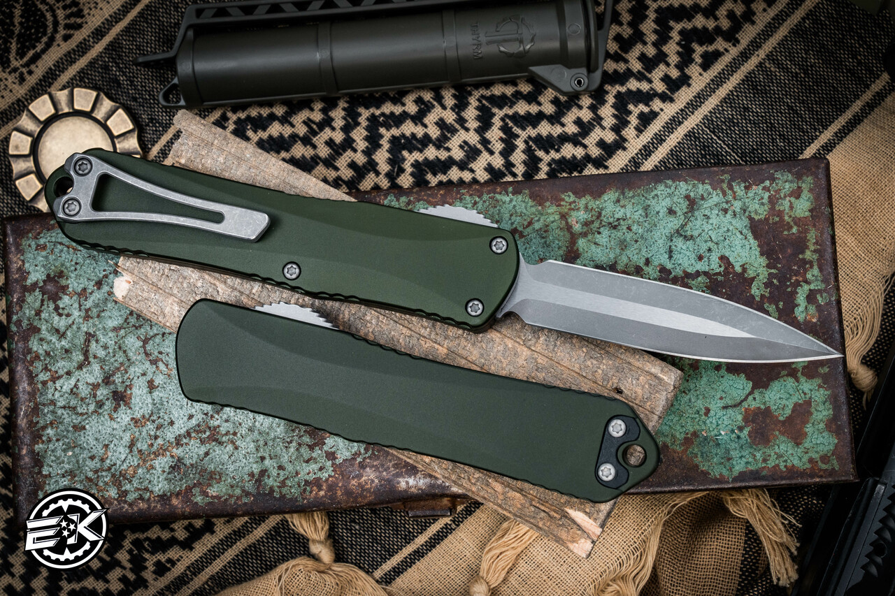 Heretic Knives Manticore E Green Otf Automatic Knife 32 Dagger Battleworn