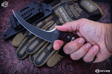 Bastinelli Knives "Mako" Custom Red/Black Tsukamaki, Bronze Skull Menuki