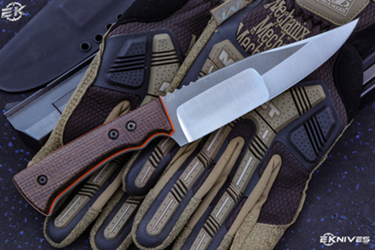 A2D Mercantile "Medium Bowie" Burlap Micarta 5" Compound Satin