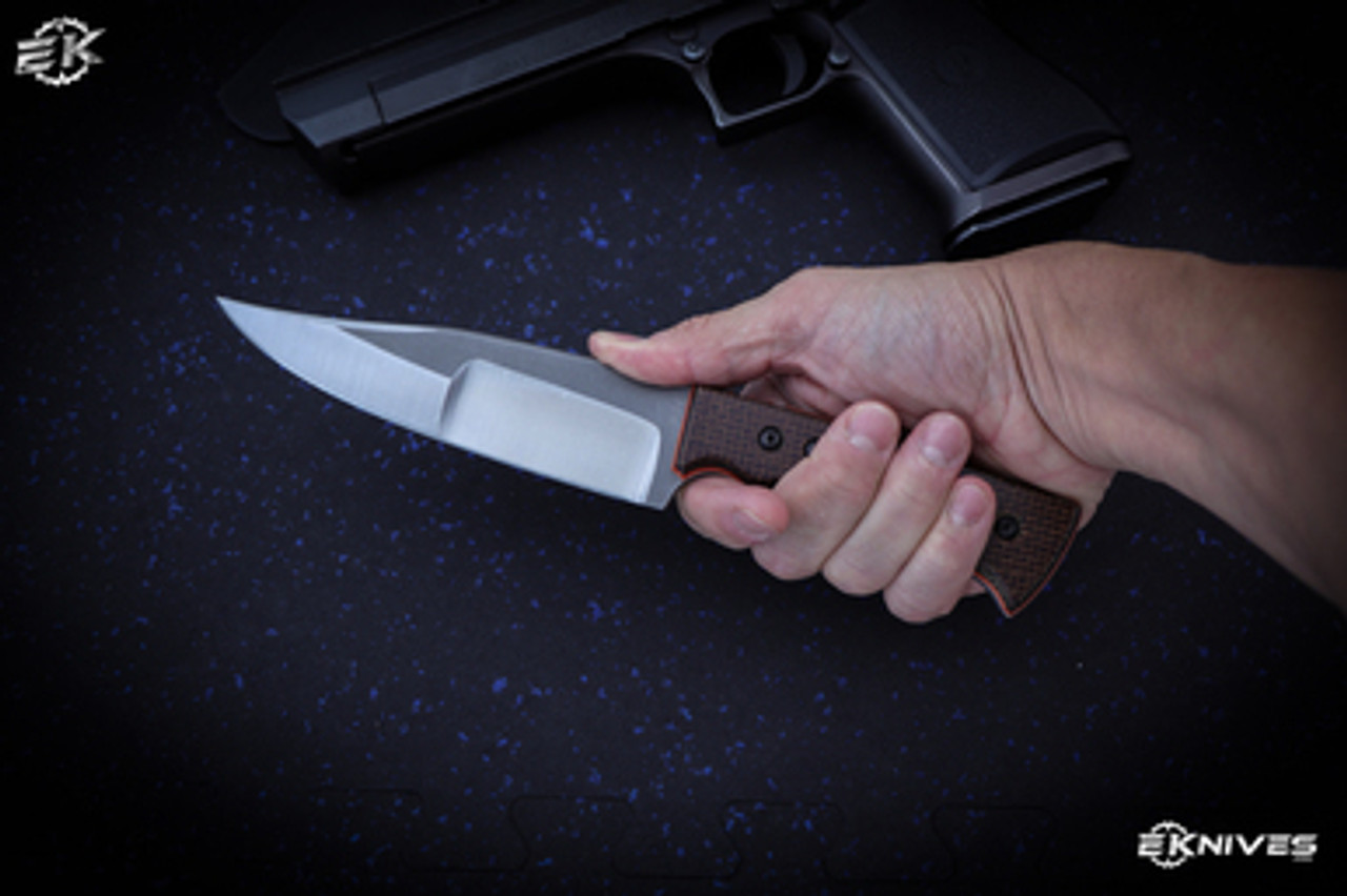 A2D Mercantile "Medium Bowie" Burlap Micarta 5" Compound Satin