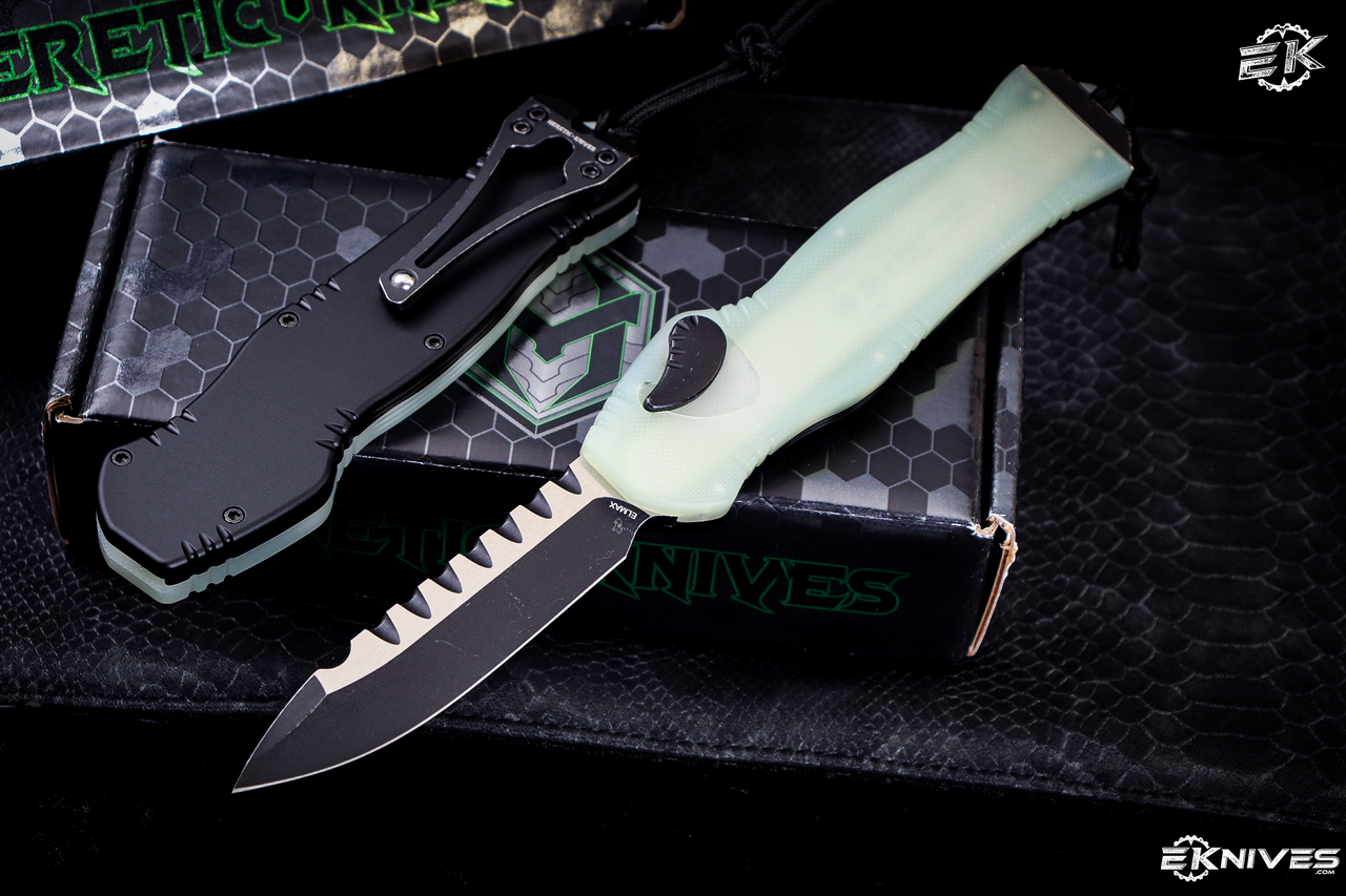 Heretic Knives Hydra Single-Action Jade G10 OTF 3.6" Drop Point Black ...