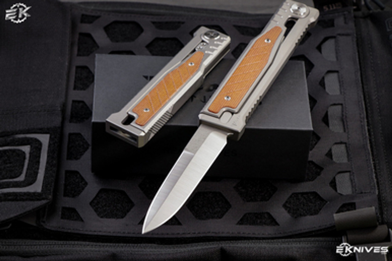 Reate Exo Gravity Knife Titaniumbrown Micarta 375 Satin Double Edge