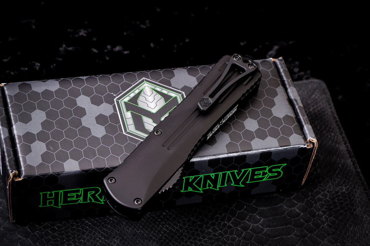 Heretic Knives Manticore X Black Otf Automatic Knife 375 Double Edge