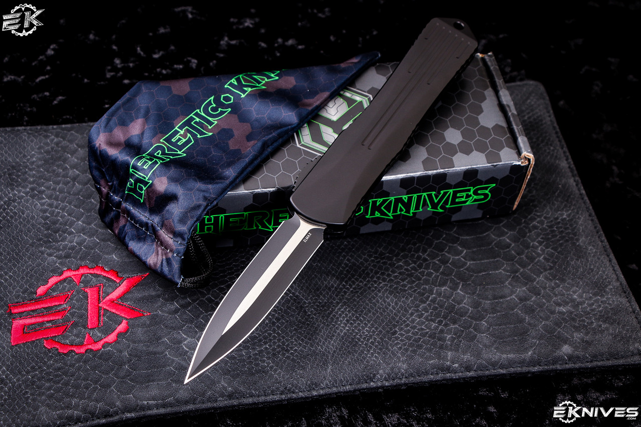 Heretic Knives Manticore X Black OTF Automatic Knife 3.75" Double Edge Battleworn Black H032-8A