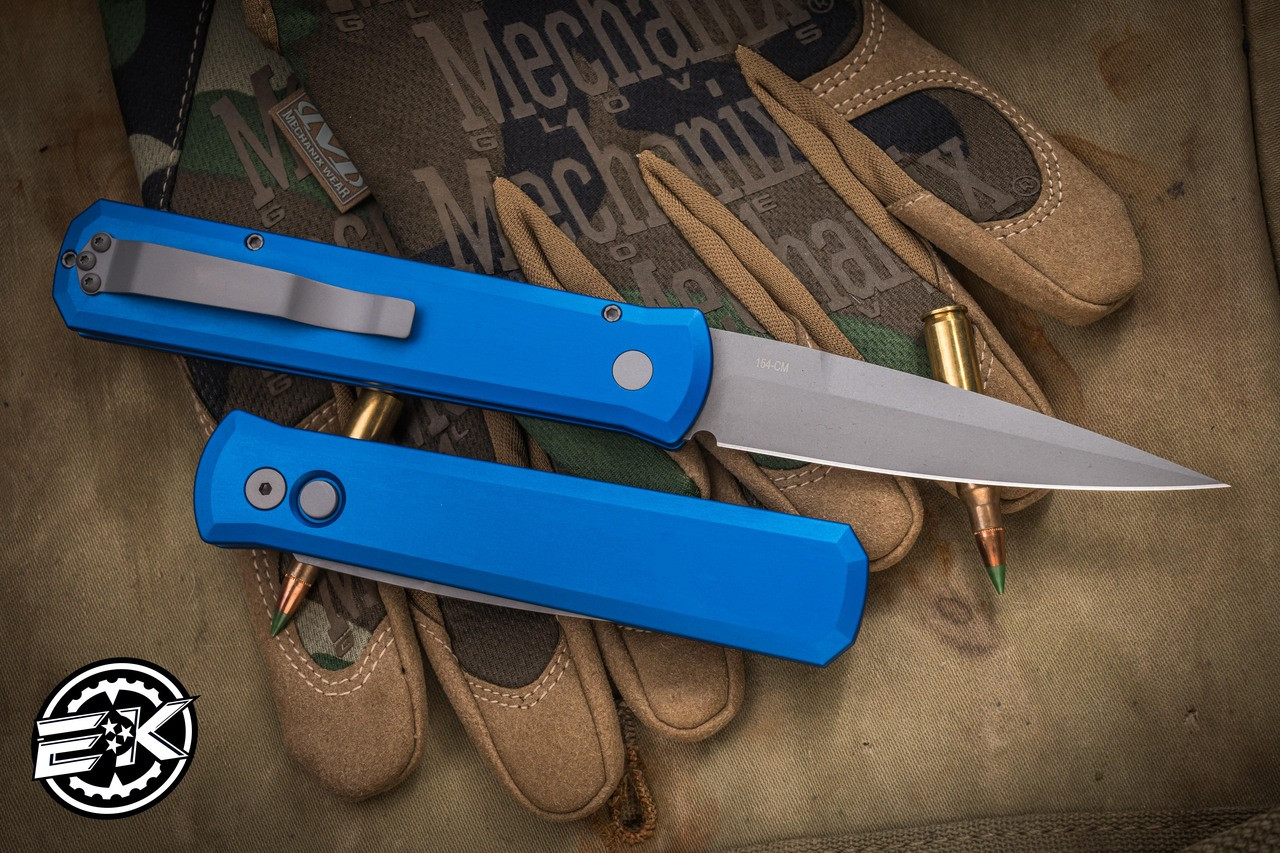 Protech Godfather Automatic Folding Knife Blue 4 Bayonet Bead Blast 920