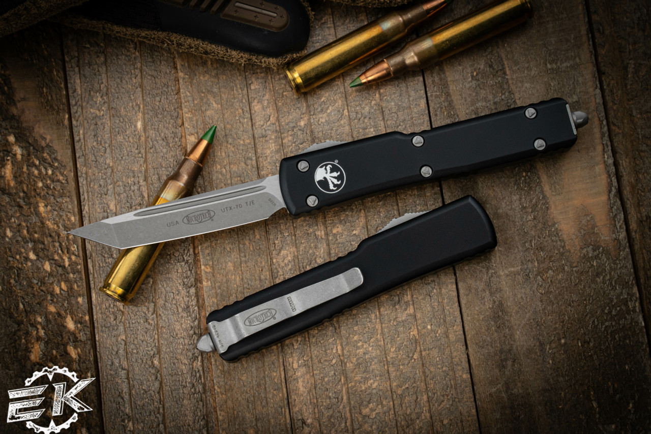 Microtech Utx 70 Otf Automatic Knife Black 24 Tanto Stonewash