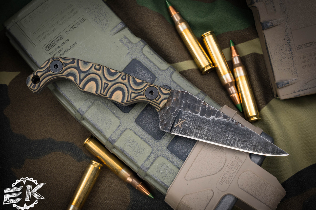 Stroup Knives MINI Fixed Blade Knife Camo G10 3" Acid Wash Carved Pike