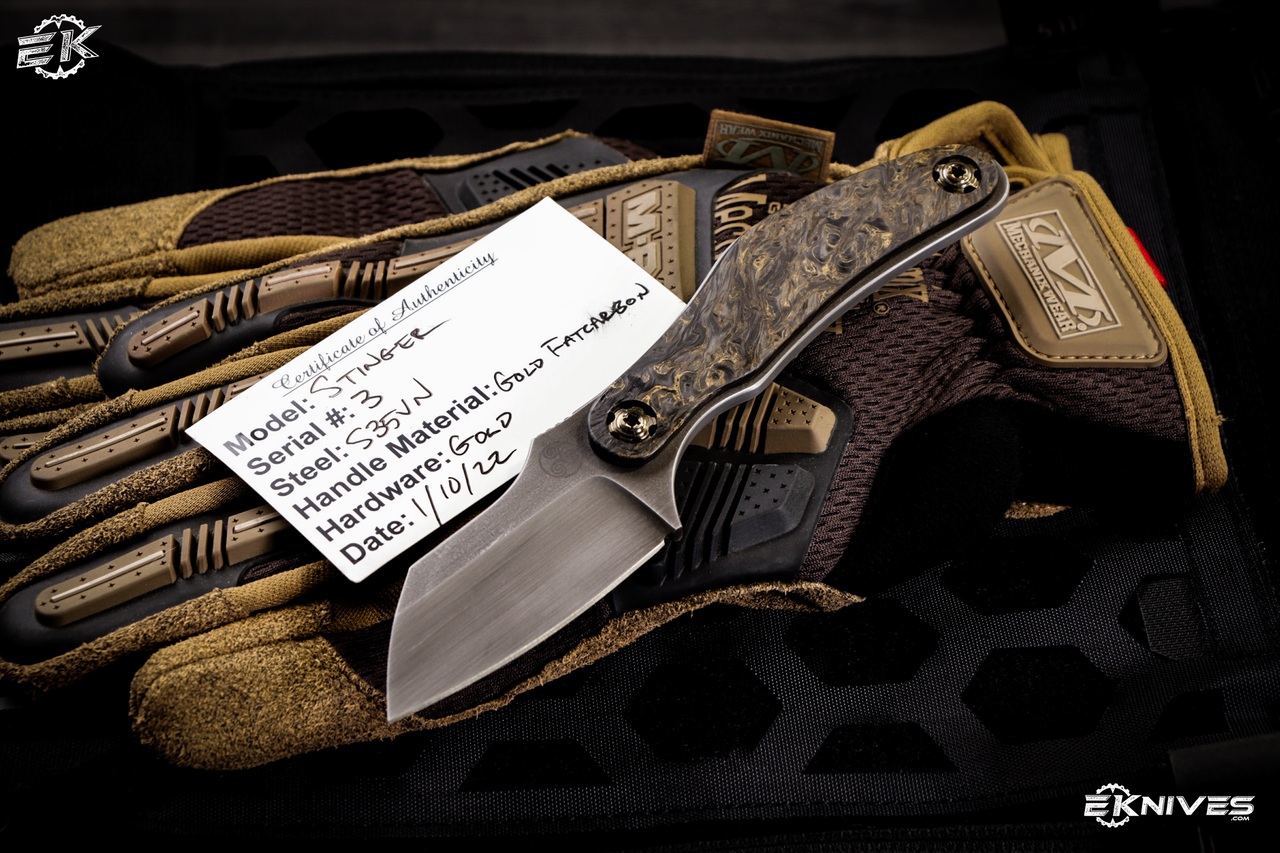 Mccoy Bladeworks "Stinger" #3 Gold FatCarbon Gold Accents 2.5" Acidwash
