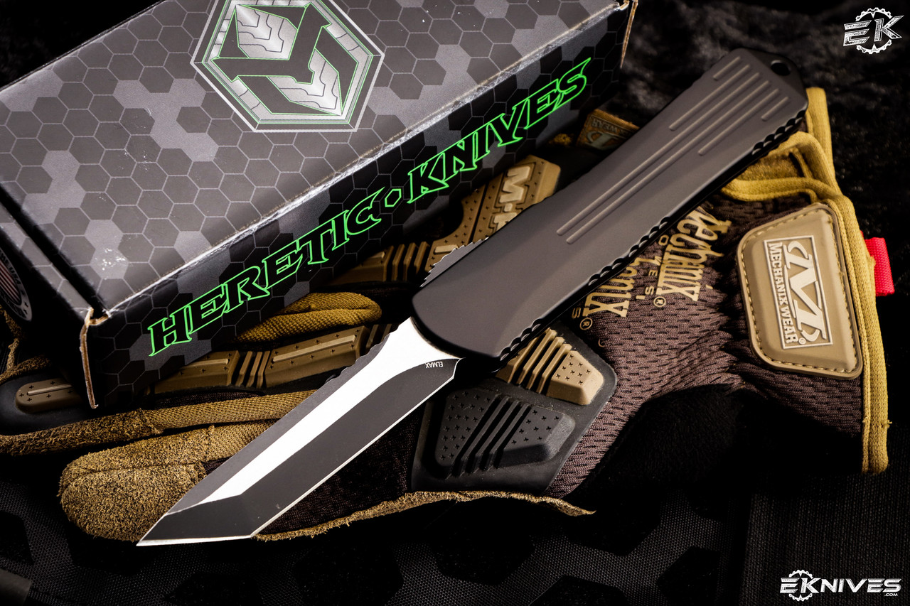 Heretic Knives Manticore X OTF Automatic Knife Black 3.7" Tanto Two-Tone Black H031-10A-T