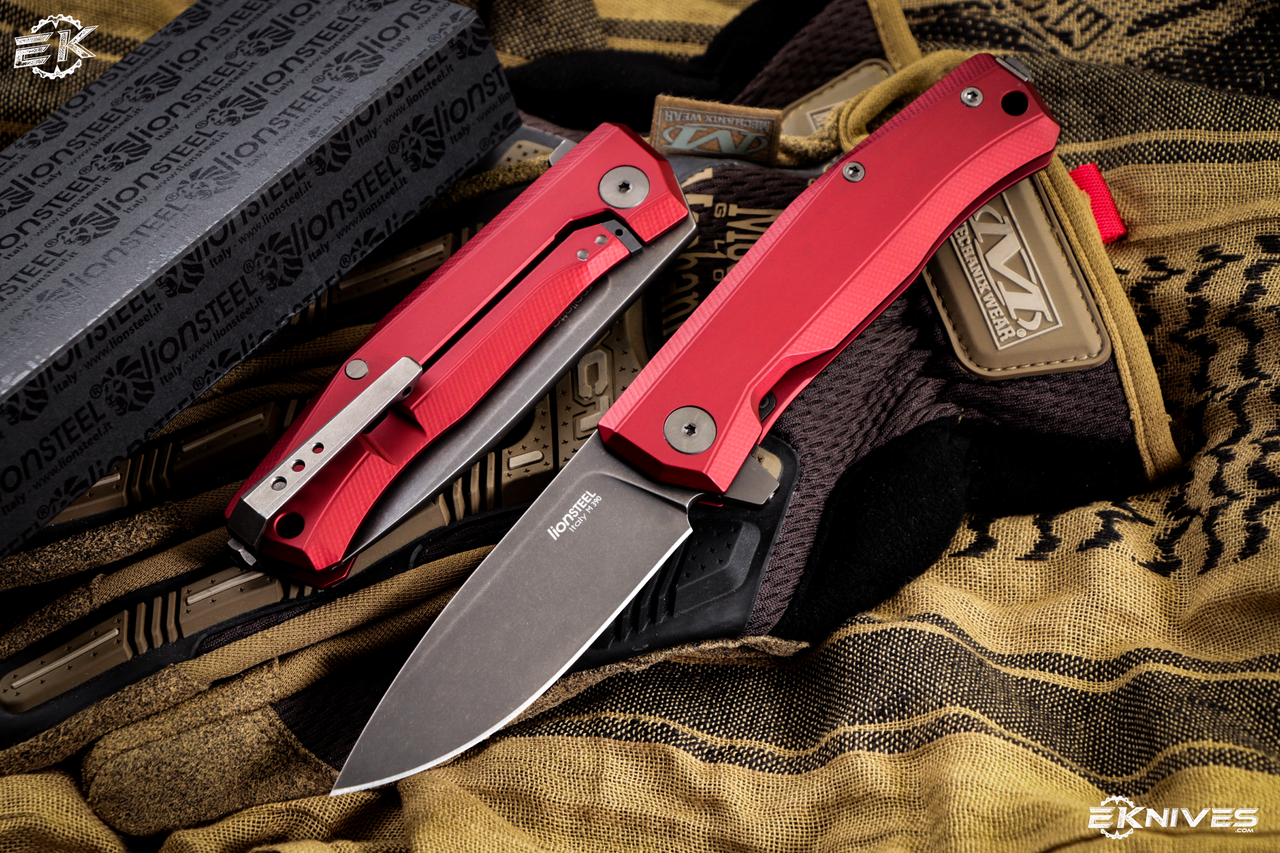 LionSTEEL Myto Folding Frame Lock Knife Red Aluminum 3.27" M390 PVD ...