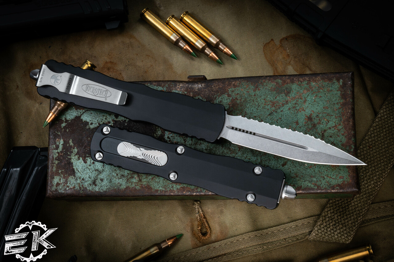 Microtech Dirac Delta Otf Automatic Knife Black 375 Dagger Stonewash