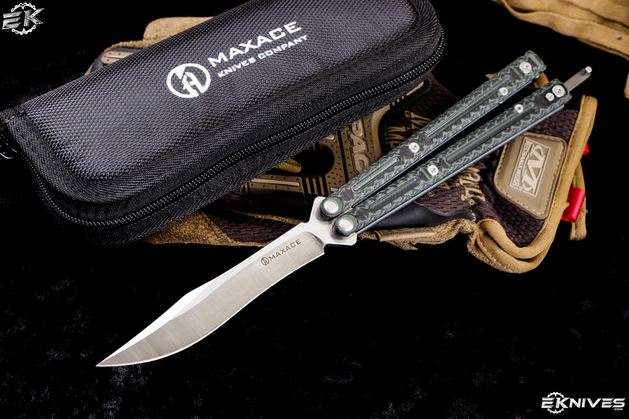 Maxace Obsidian-S Balisong Butterfly Knife Green G10 4.0" Bowie Satin ...