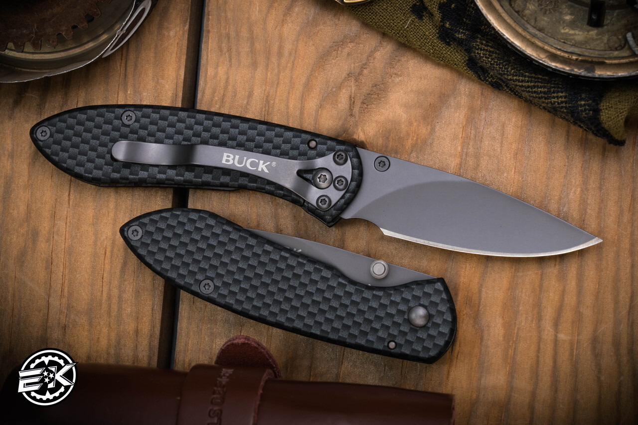 Buck 327 Nobleman Folding Knife Black Carbon Fiber 2.6" Gray Drop Point